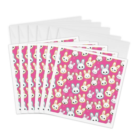 3drose, Cute Easter Bunny Faces on a Pink Background Pattern, 6 ...