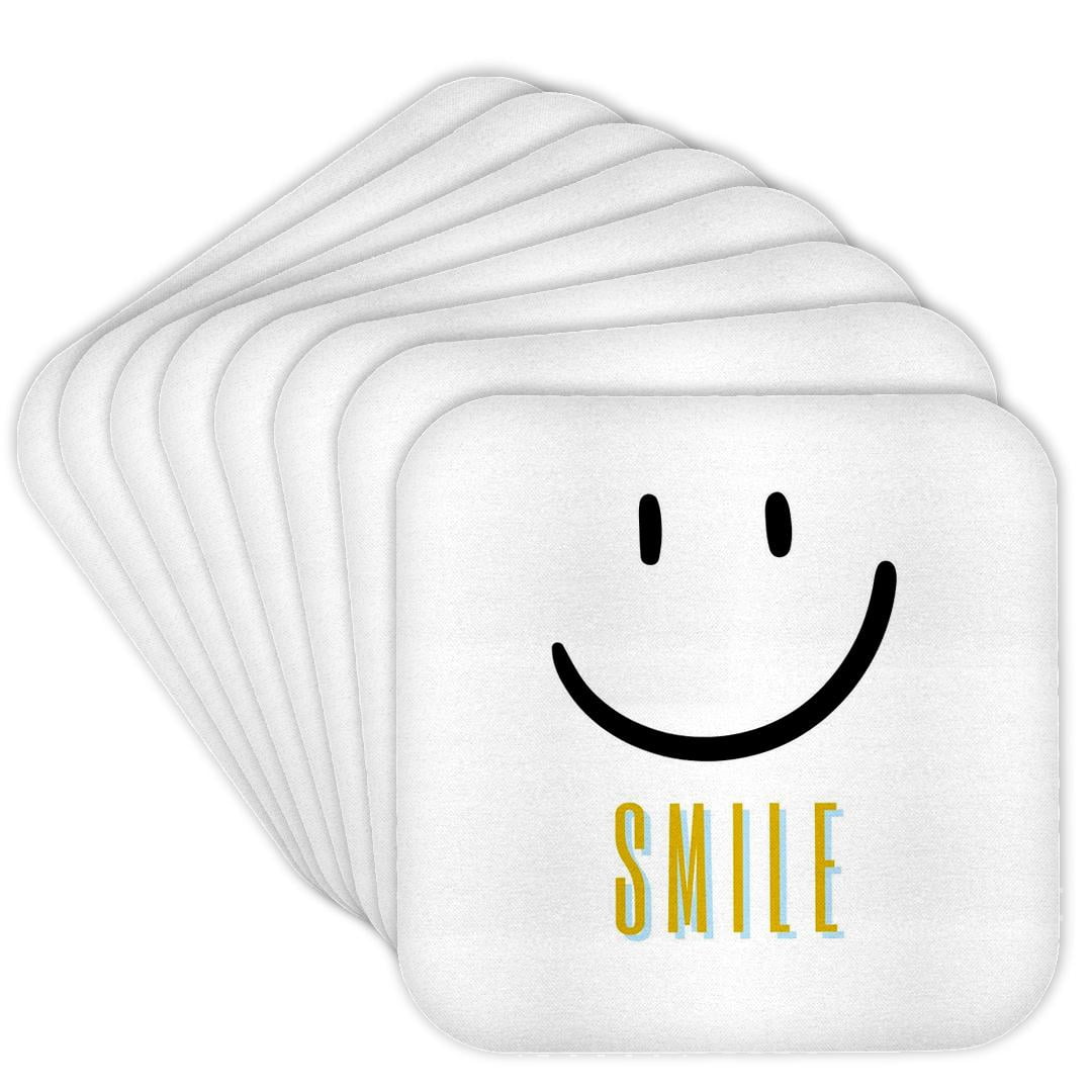 3drose, Cute Emoji with a Text of Smile, Set of 8 Coasters - Cork ...