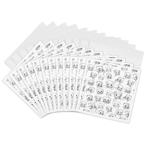 3drose, Cute Ferret Faces Line Art, 12 Greeting Cards with Envelopes ...