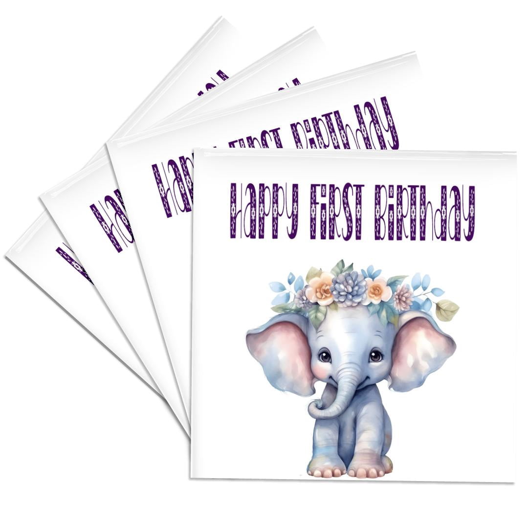 3drose, Cute Floral Baby Elephant Happy First Birthday, Set of 4 ...