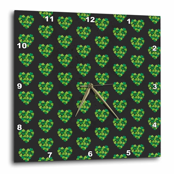 3drose, Cute Four Leaf Clover Hearts Pattern, 10x10 Wall Clock ...