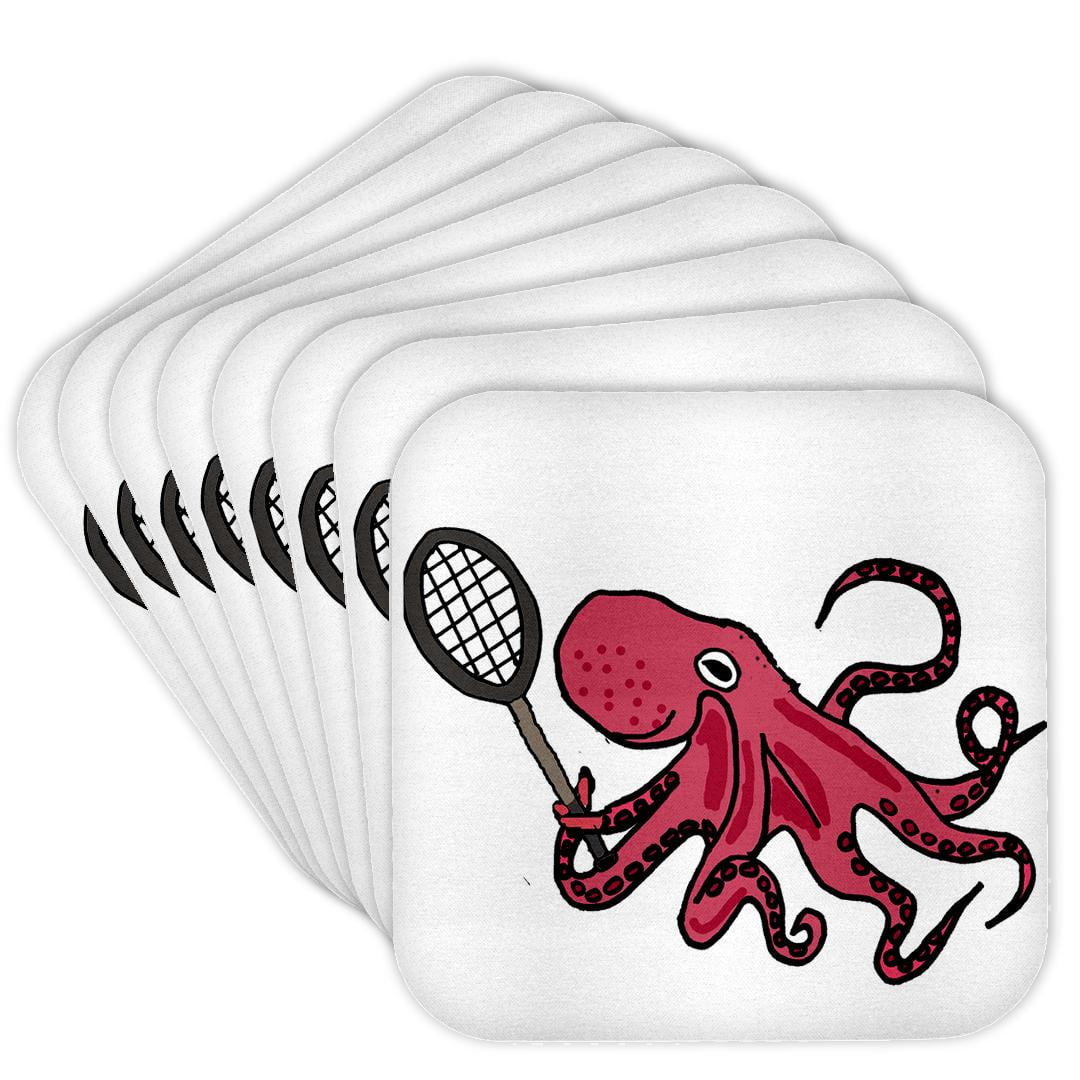 3drose, Cute Fun Octopus Playing Tennis Cartoon, Set of 8 Coasters ...