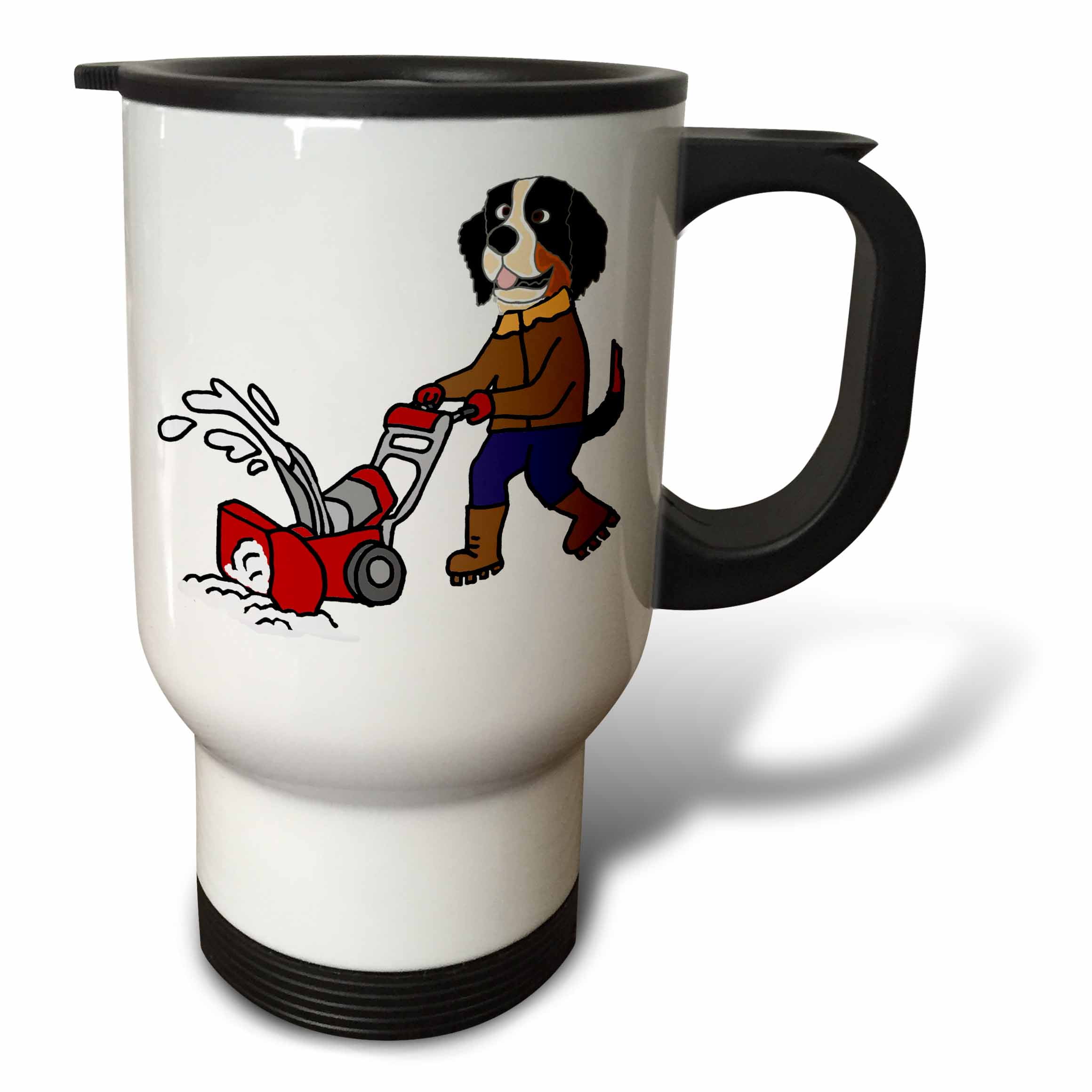 3drose, Cute Funny Bernese Mountain Dog Using Snow Blower Cartoon, 14oz ...