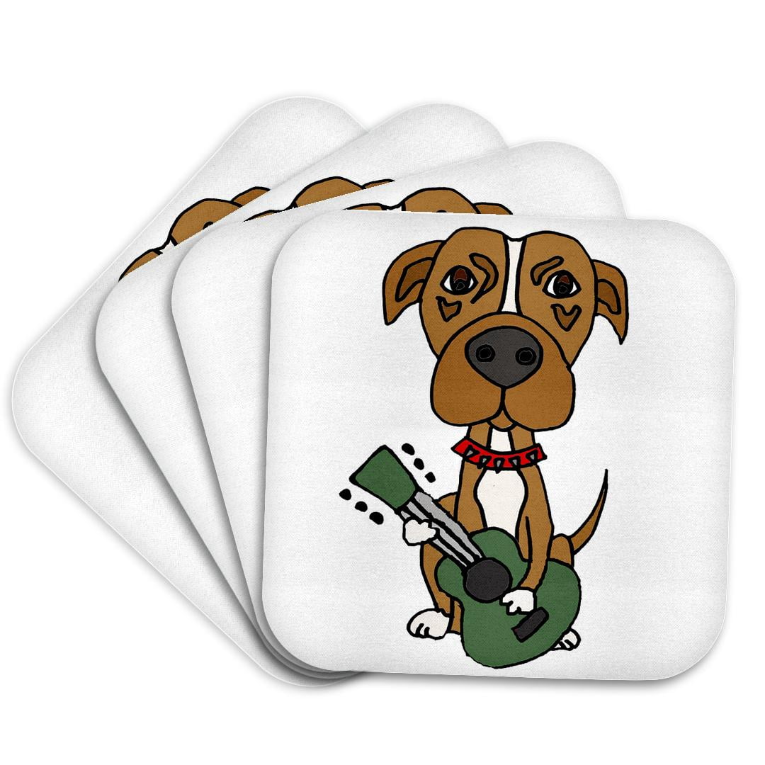 3drose, Cute Funny Brown Pit Bull Puppy Dog Playing Guitar Cartoon, Set ...