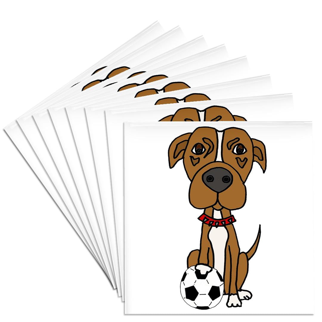 3drose, Cute Funny Brown Pit Bull Puppy Dog Playing Soccer Cartoon, Set ...