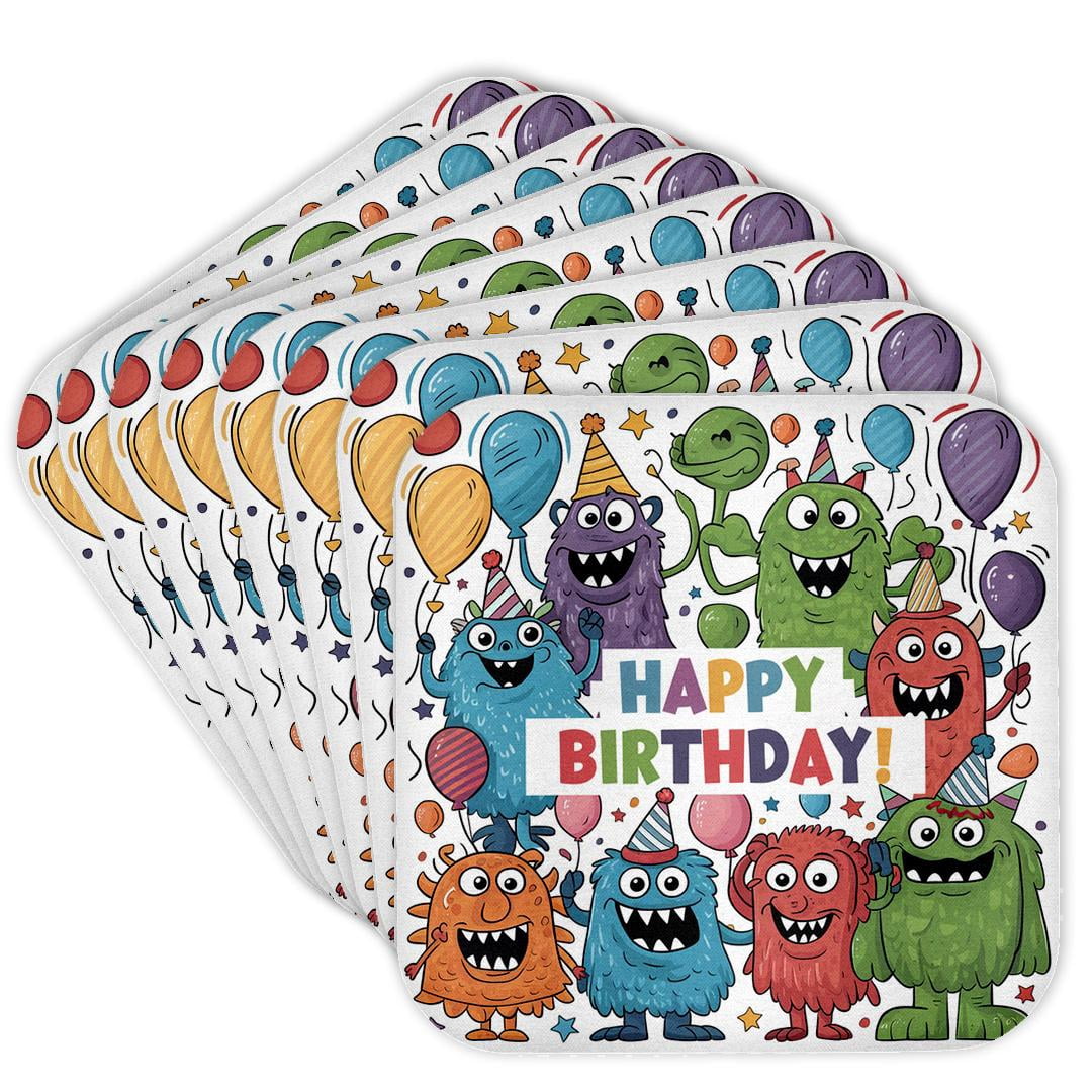3drose, Cute Funny Cool Monsters with Balloons Happy Birthday Abstract ...
