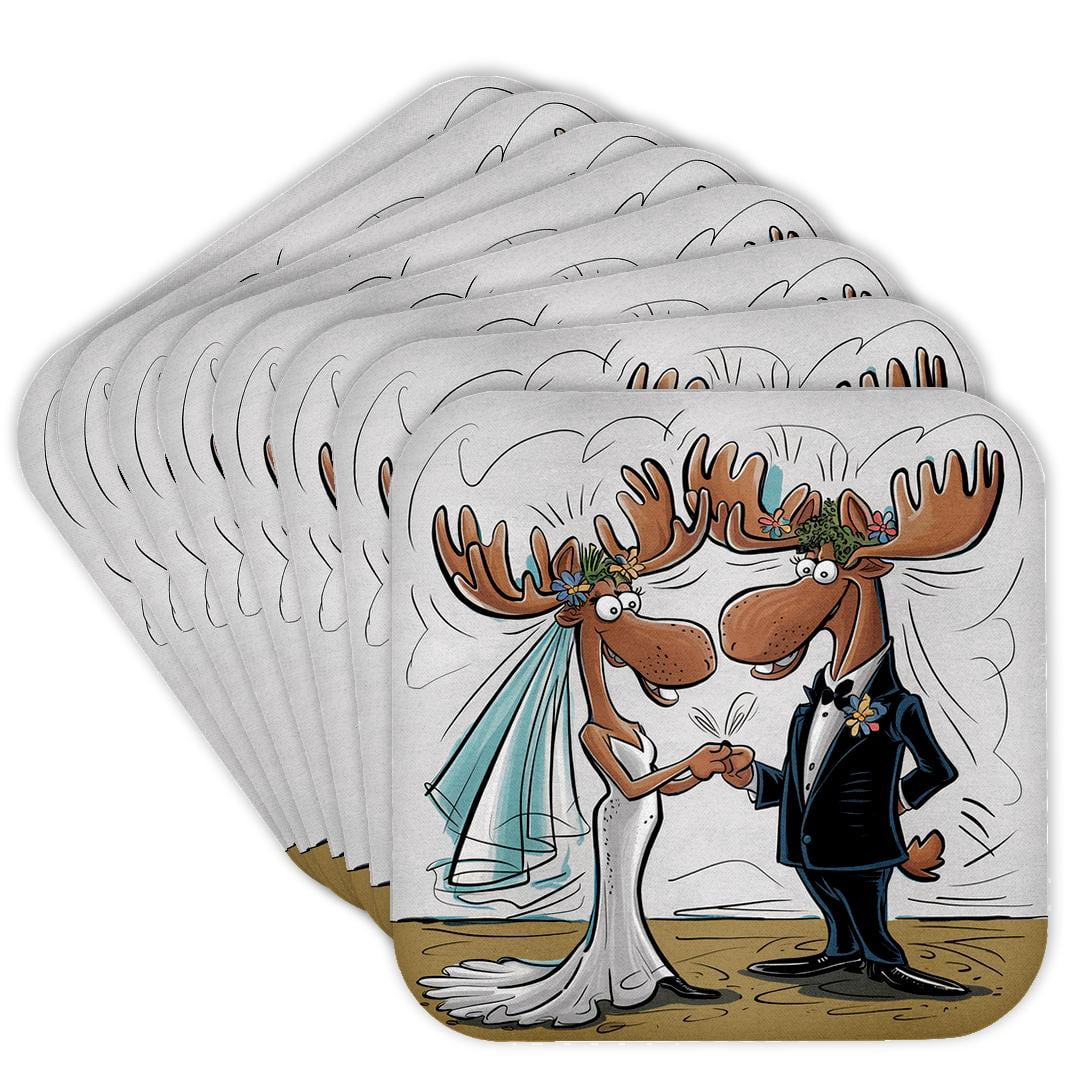 3drose, Cute Funny Cool Moose Bride and Groom Wedding Abstract, Set of ...