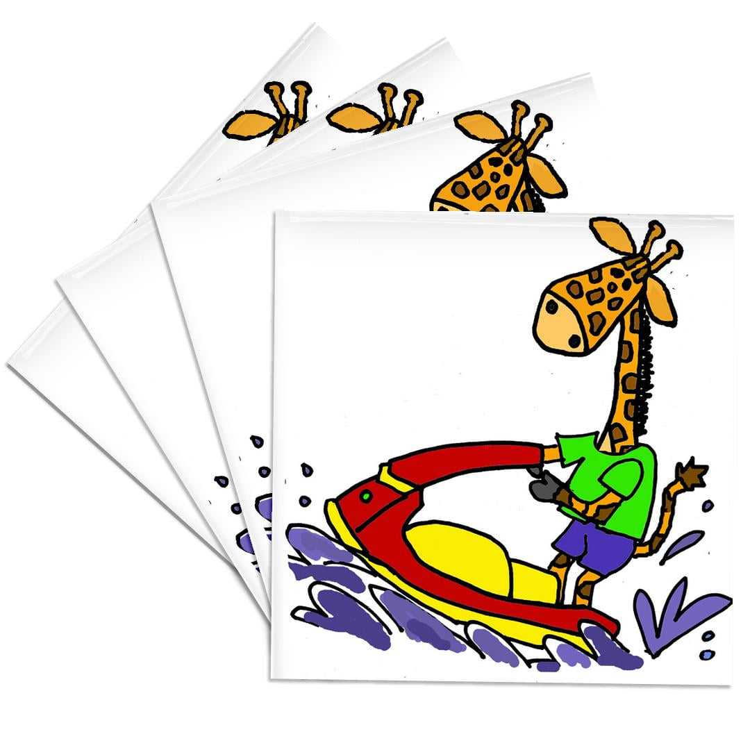 3drose, Cute Funny Giraffe Jet Skiing Beach Cartoon, Set of 4 Ceramic ...