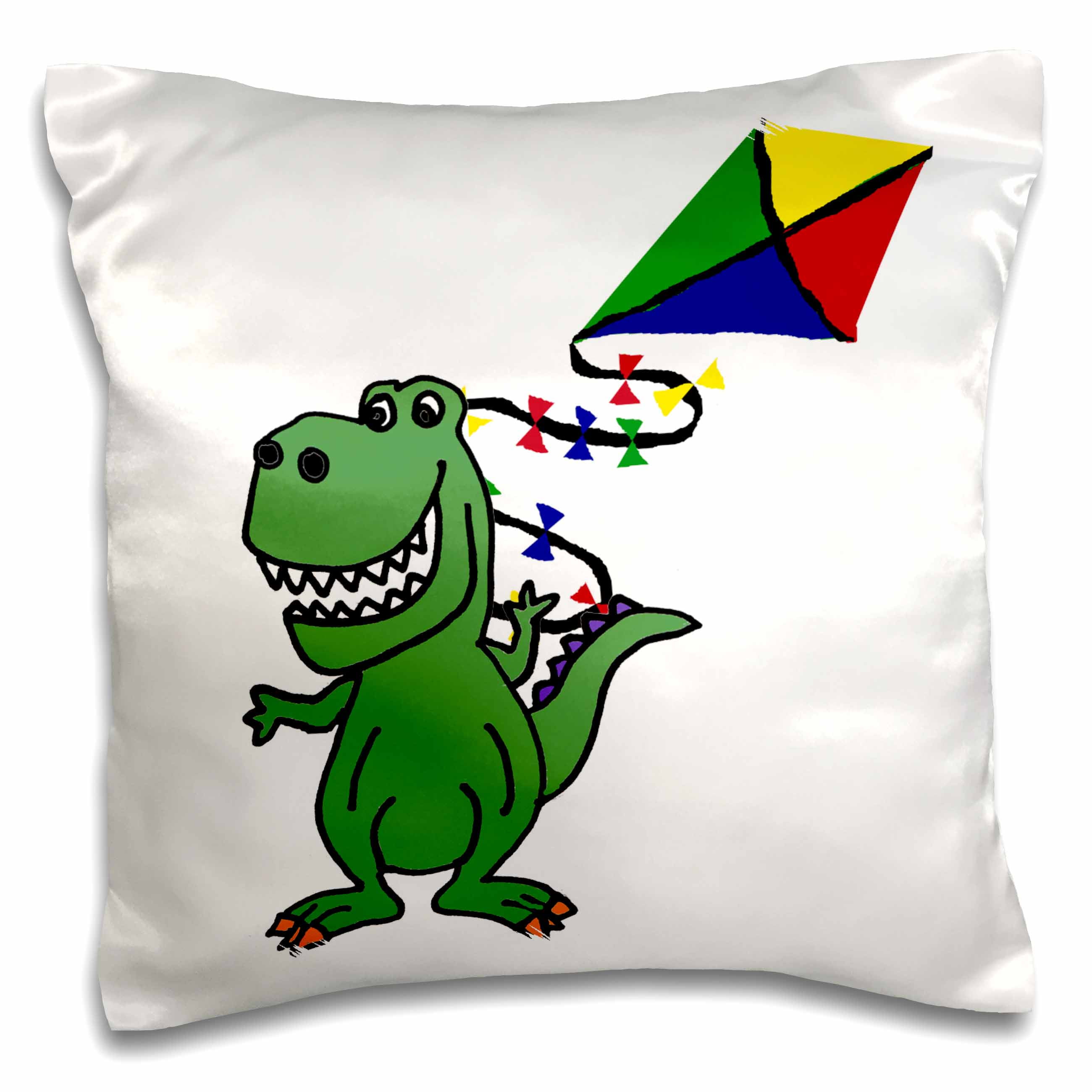 3drose, Cute Funny Green T-rex Dinosaur Flying Kite Cartoon, 16x16 inch ...