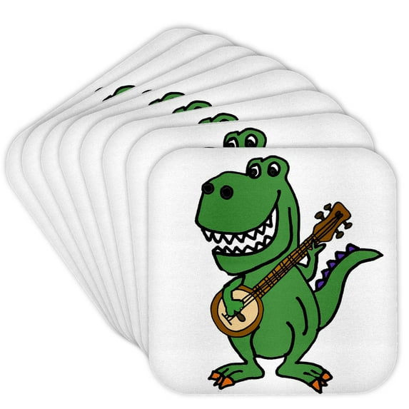 3drose, Cute Funny Green T-rex Dinosaur Playing Banjo Cartoon, Set of 8 ...