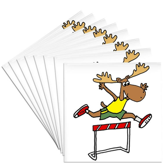 3drose, Cute Funny Moose Jumping Hurdles Track Cartoon, Set of 8 ...