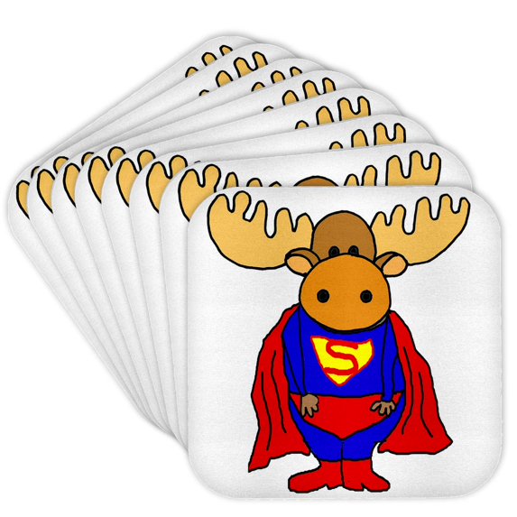 3drose, Cute Funny Moose Superhero with Red Cape Cartoon, Set of 8 ...