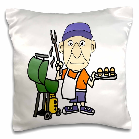 3drose, Cute Funny Old Man Grilling Hamburgers on Barbecue Grill ...