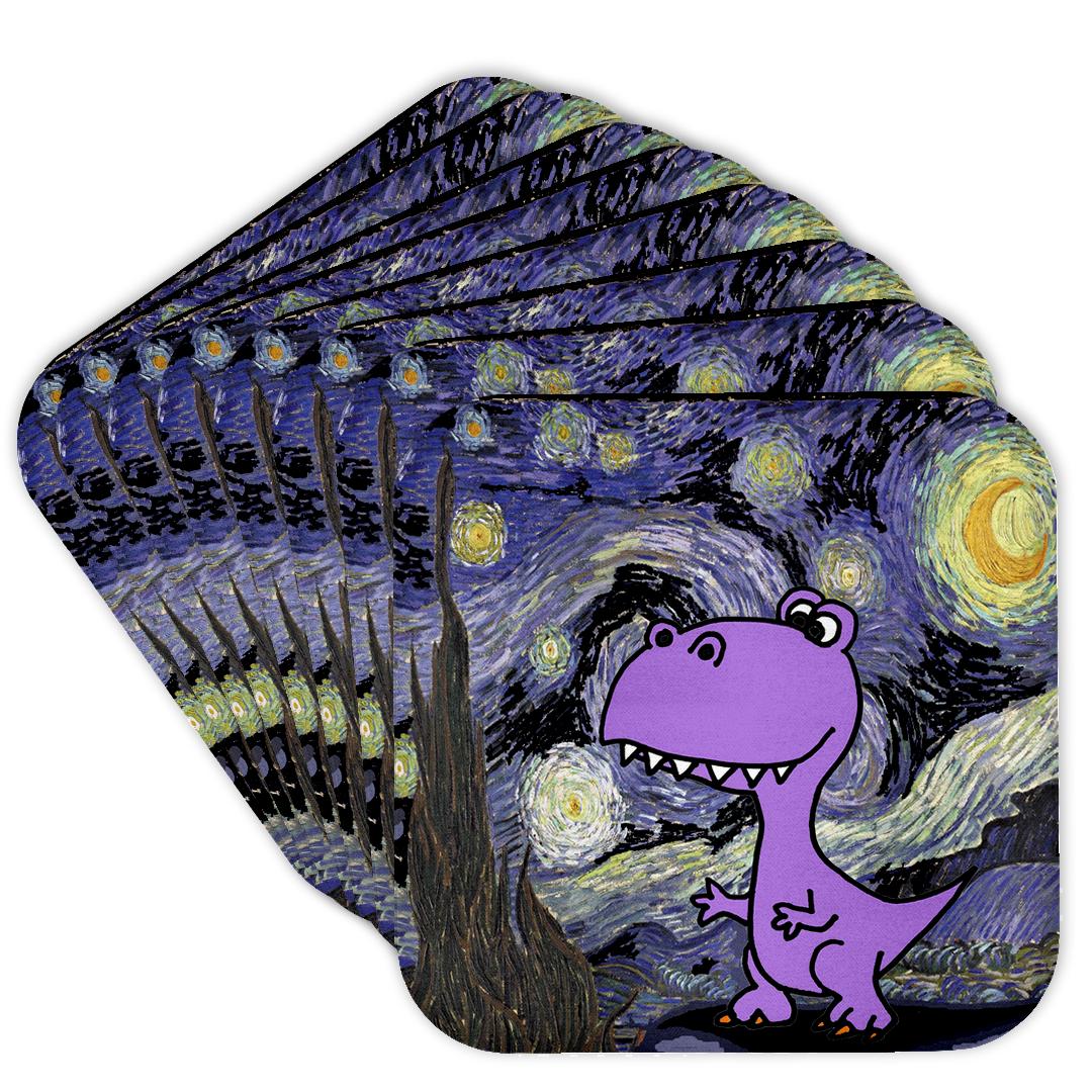 3drose, Cute Funny Purple T-rex Dinosaur in Starry Night Art, Set of 8 ...