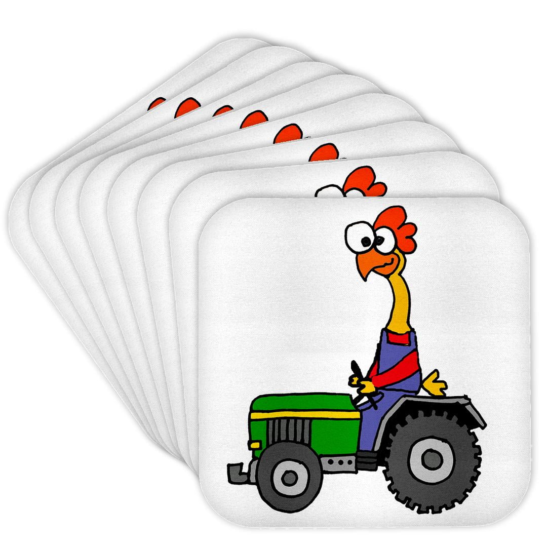 3drose, Cute Funny Rubber Chicken Driving Farm Tractor Cartoon, Set of ...