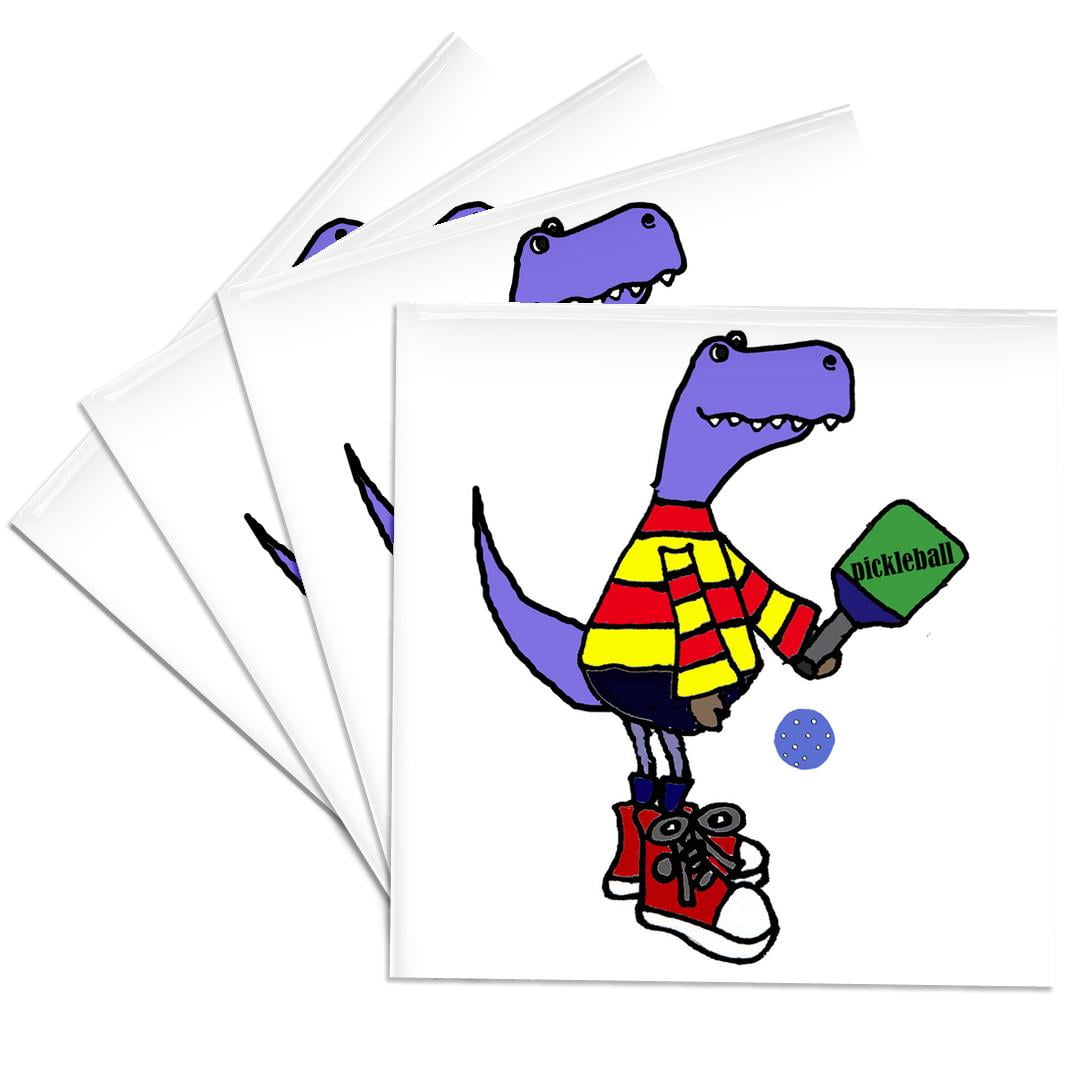 3drose, Cute Funny T-rex Dinosaur Playing Pickleball Sport Cartoon, Set ...