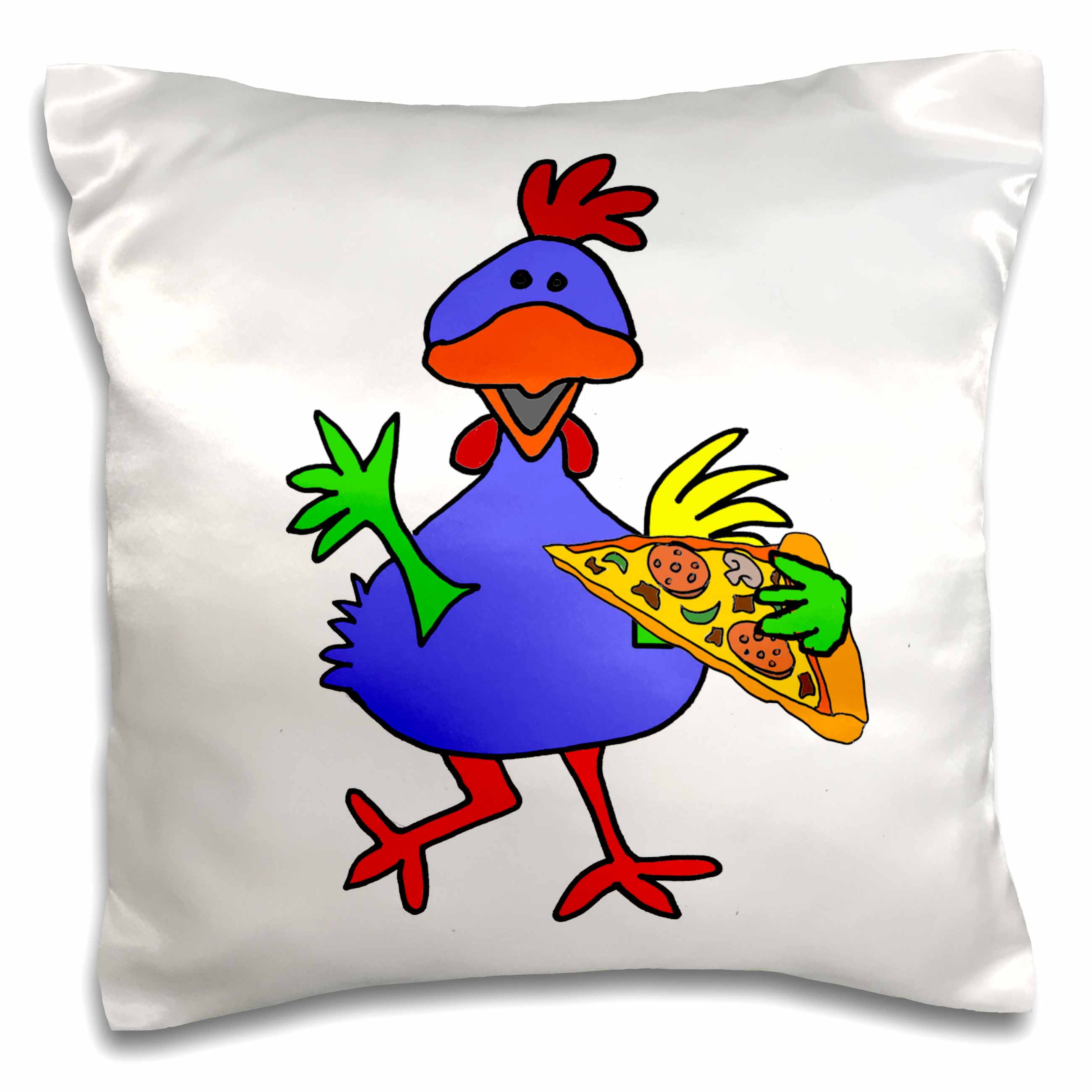 3drose, Cute Funny Unique Funky Chicken Eating Pizza Cartoon, 16x16 ...