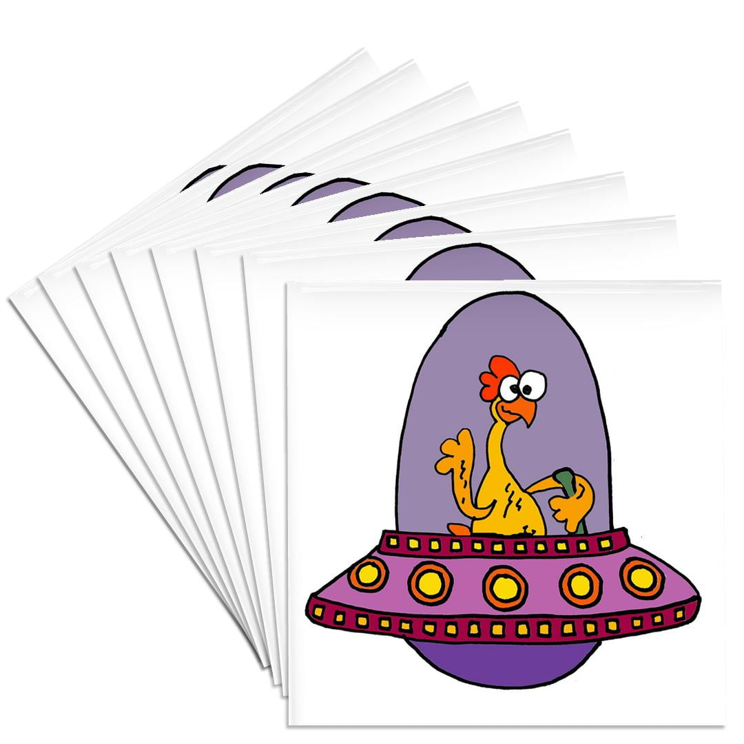 3drose, Cute Funny Unique Rubber Chicken in Spaceship Cartoon, Set of 8 ...