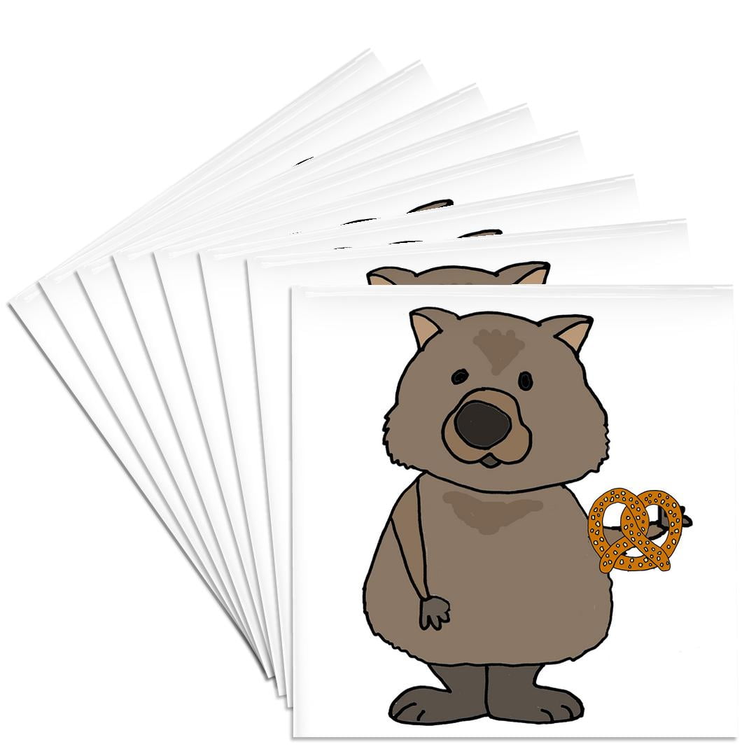 3drose, Cute Funny Wombat Eating Pretzel Cartoon, Set of 8 Ceramic Tile ...