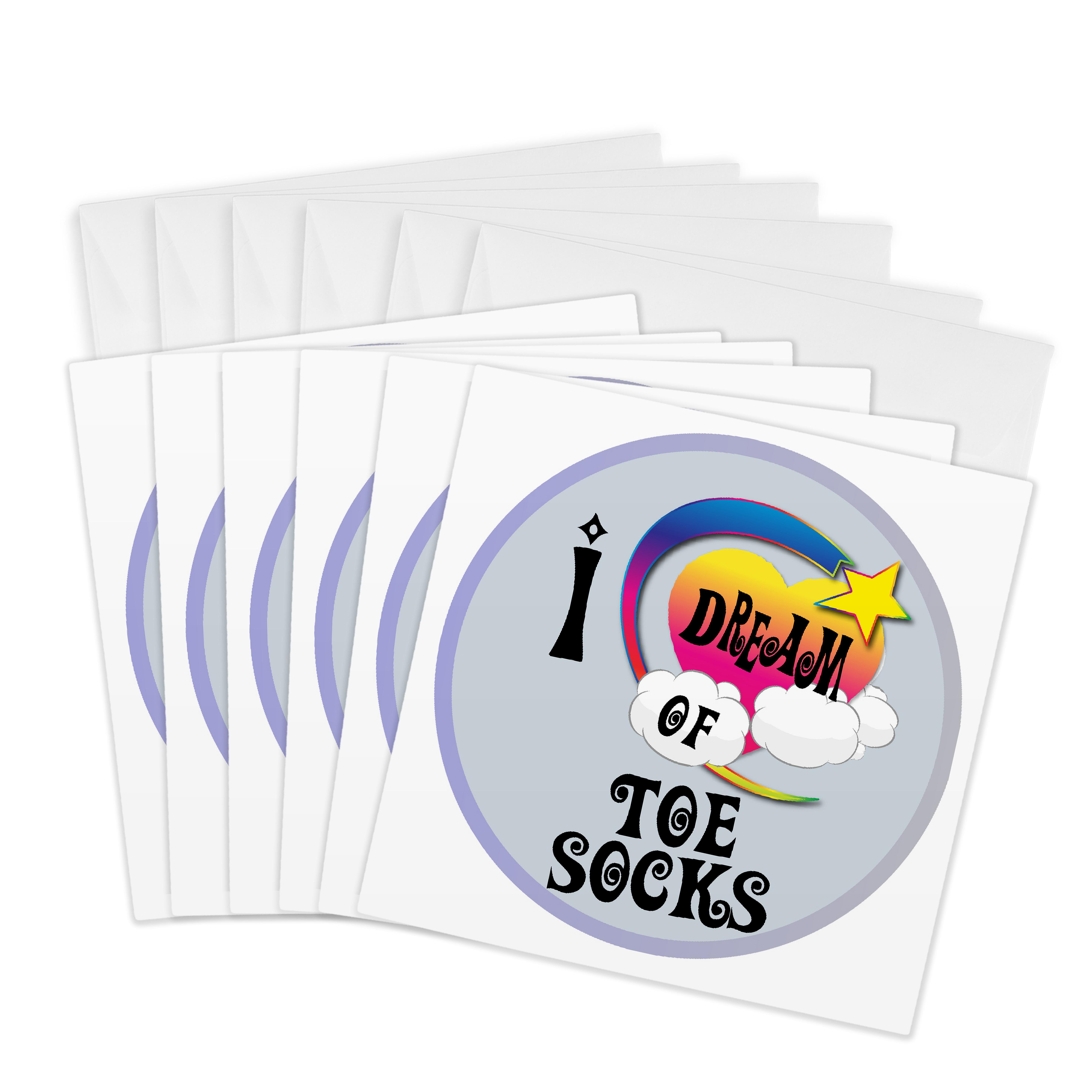 3drose, Cute Girly Heart Star Clouds I Dream of Toe Socks, 6 Greeting ...