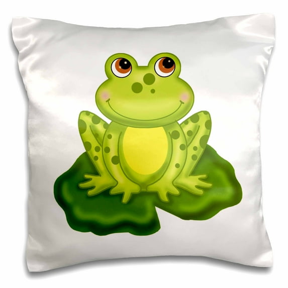 3drose, Cute Green Frog Sitting on Lily Pad, 16x16 inch Pillow Case ...