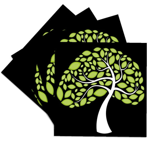 3drose, Cute Green and White Contemporary Tree, Set of 4 Ceramic Tile ...