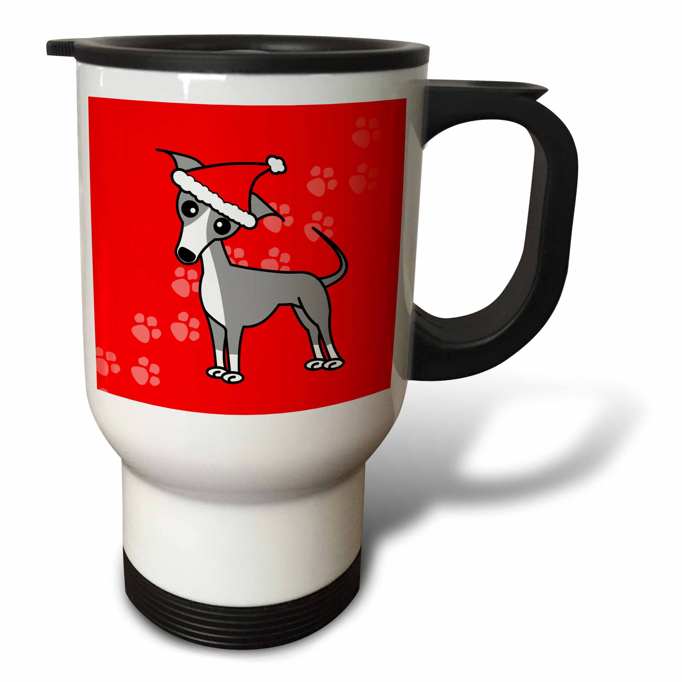 3drose, Cute Grey Italian Greyhound Red with Santa Hat, 14oz Stainless ...