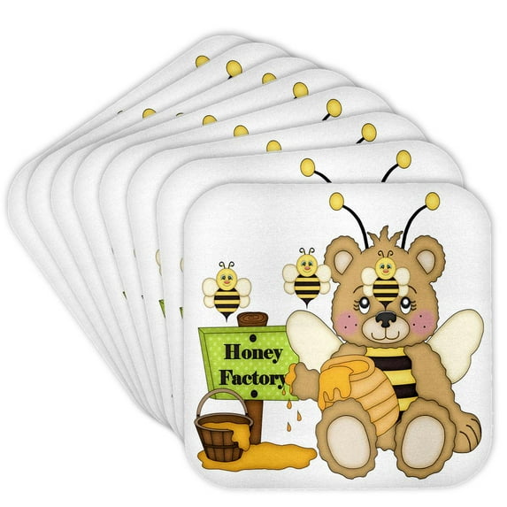 3drose, Cute Honey Bear with Bees Graphic, Set of 8 Coasters - Cork ...