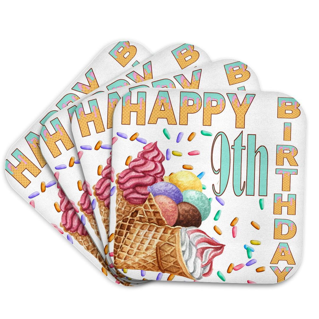 3drose, Cute Ice Cream and Confetti Happy 9th Birthday, Set of 4 ...
