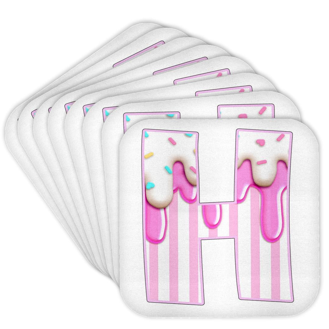 3drose, Cute Image of Candy Pink Stripe Monogram H, Set of 8 Coasters ...