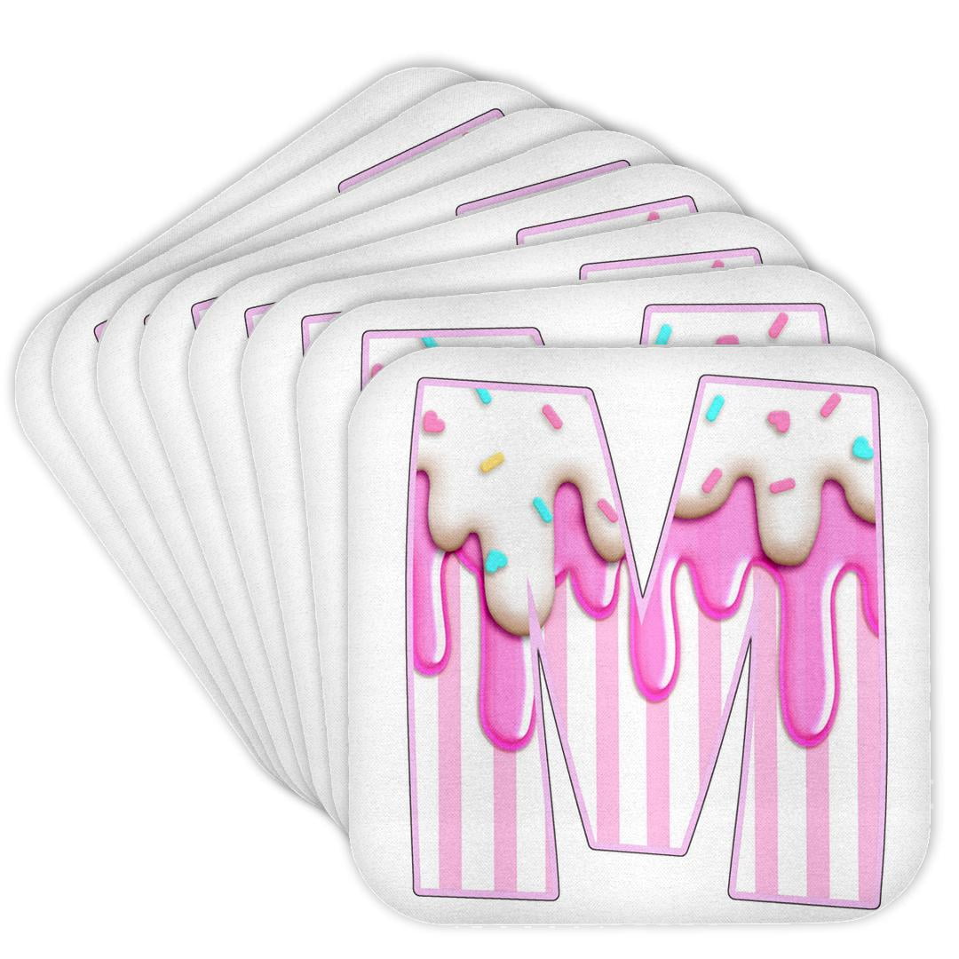 3drose, Cute Image of Candy Pink Stripe Monogram M, Set of 8 Coasters ...
