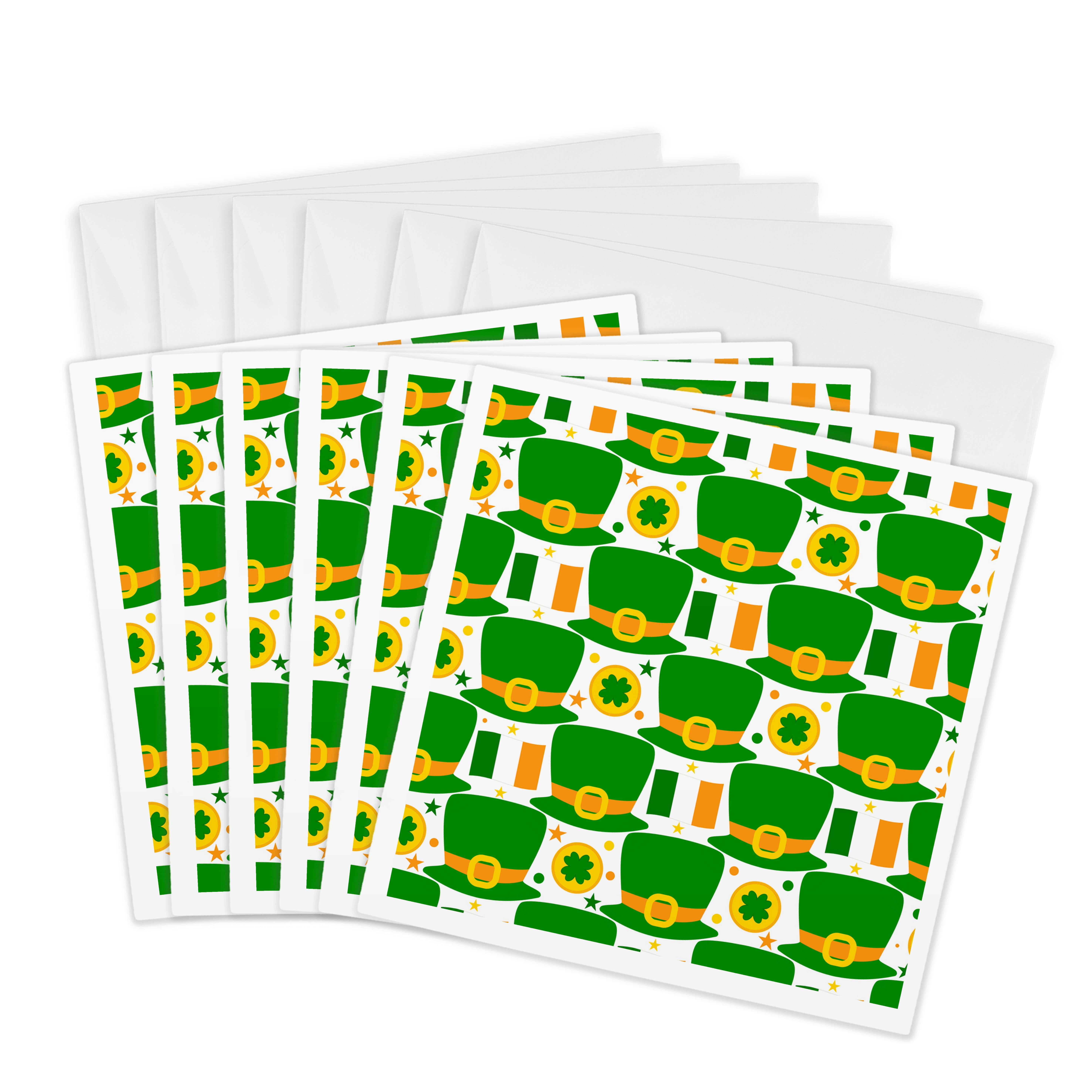3drose, Cute Irish Green Top Hats and Irish Flags Pattern, 6 Greeting ...