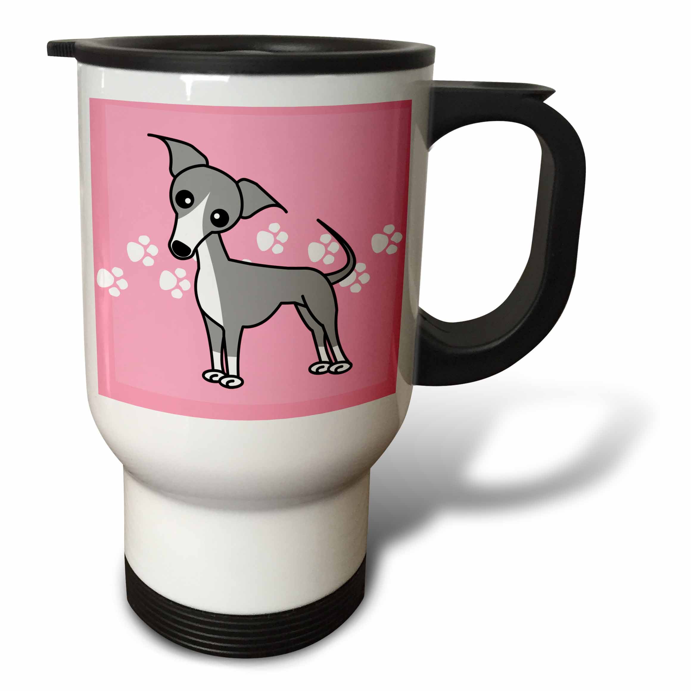 3drose, Cute Italian Greyhound Grey Pink Pawprint Background, 14oz ...
