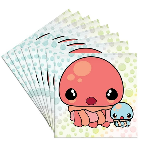 3drose, Cute Kawaii Mommy and Baby Jellyfish Cartoon Character with ...