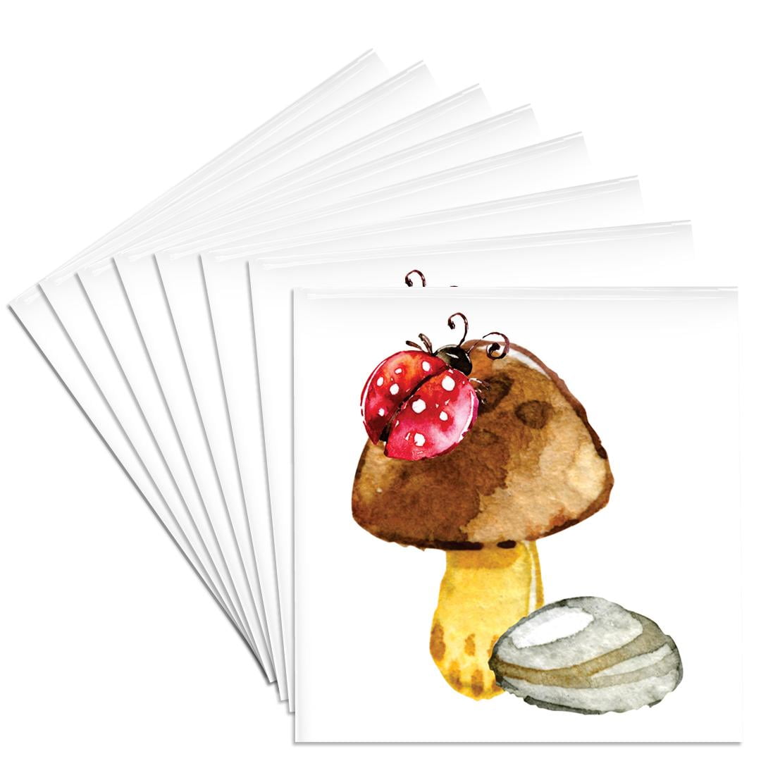 3drose, Cute Lady Bug on Brown Mushroom, Set of 8 Ceramic Tile Coasters ...