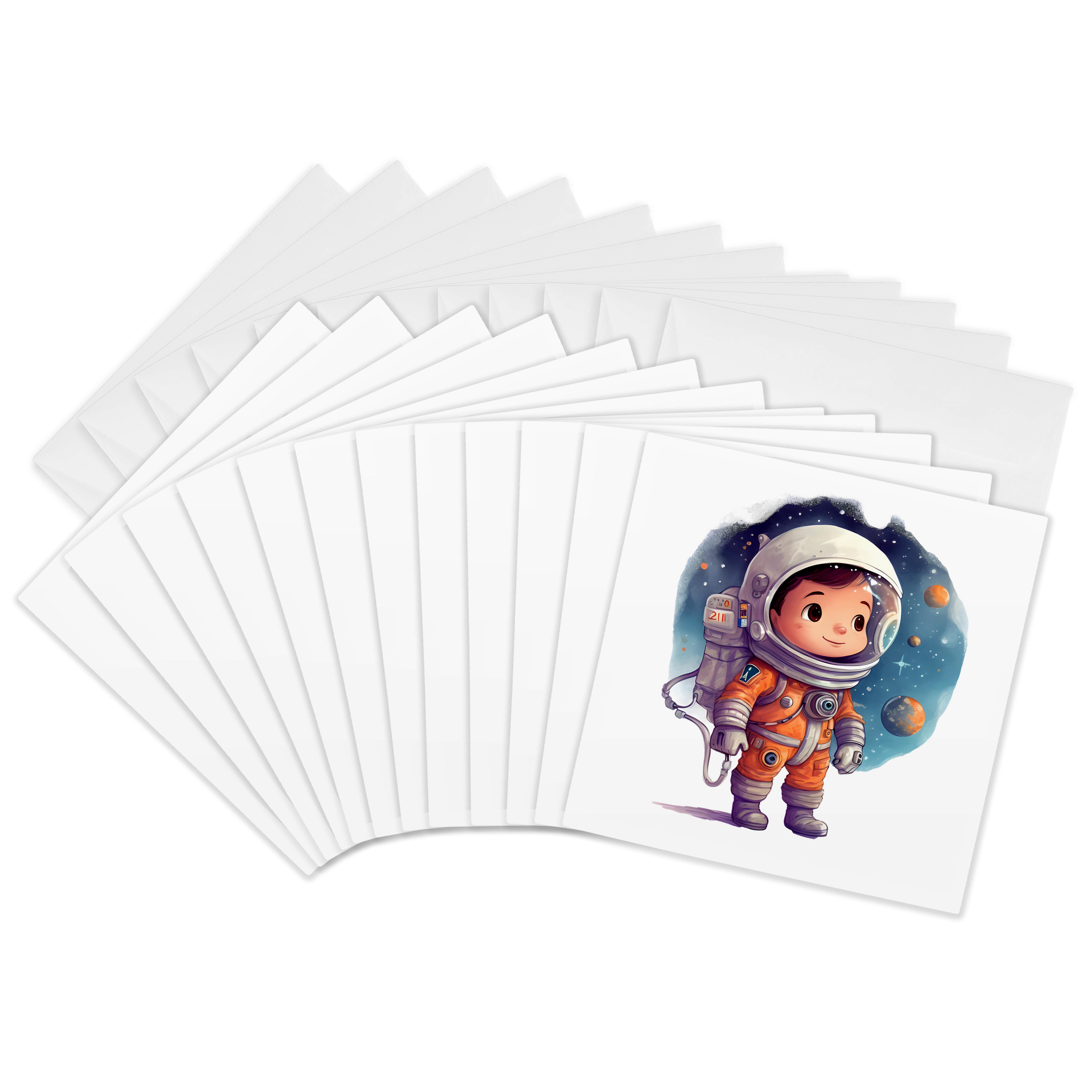 3drose, Cute Little Boy Astronaut Illustration, 12 Greeting Cards with ...