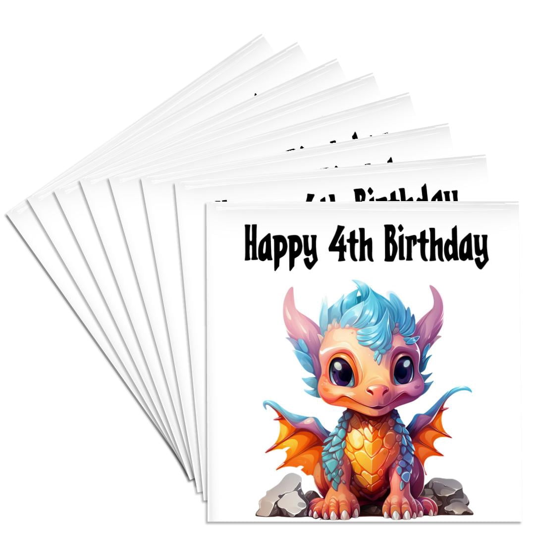 3drose, Cute Little Dragon Happy 4th Birthday, Set of 8 Ceramic Tile ...