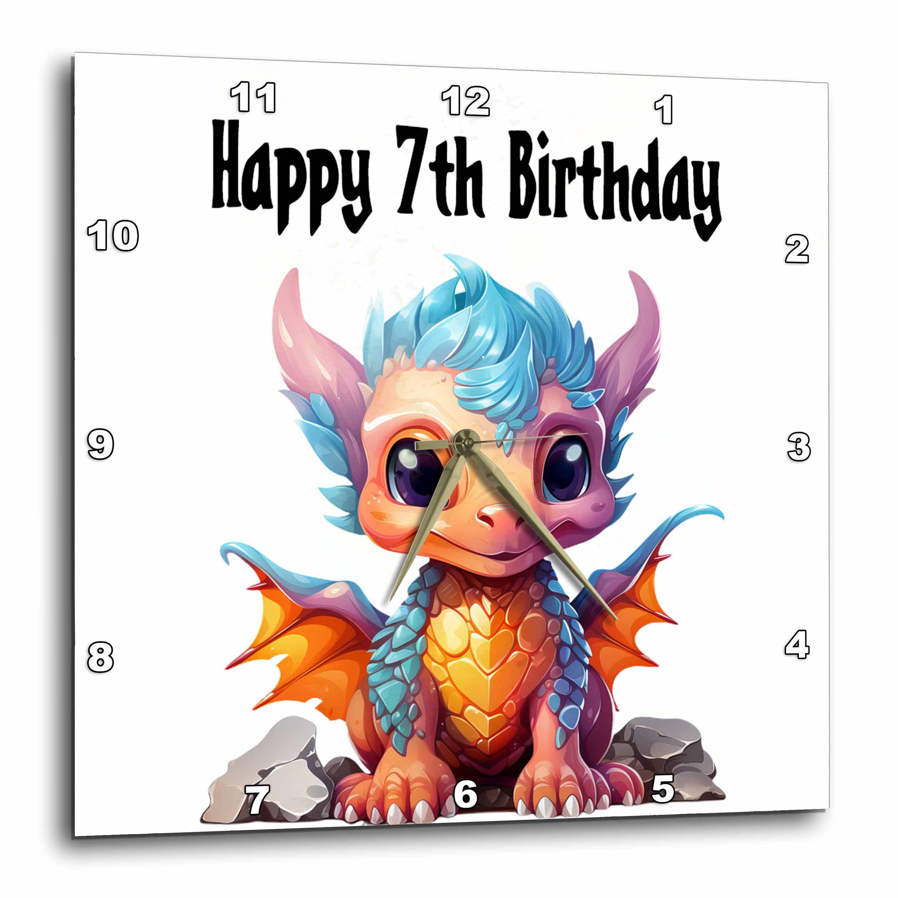 3drose, Cute Little Dragon Happy 7th Birthday, 13x13 Wall Clock ...