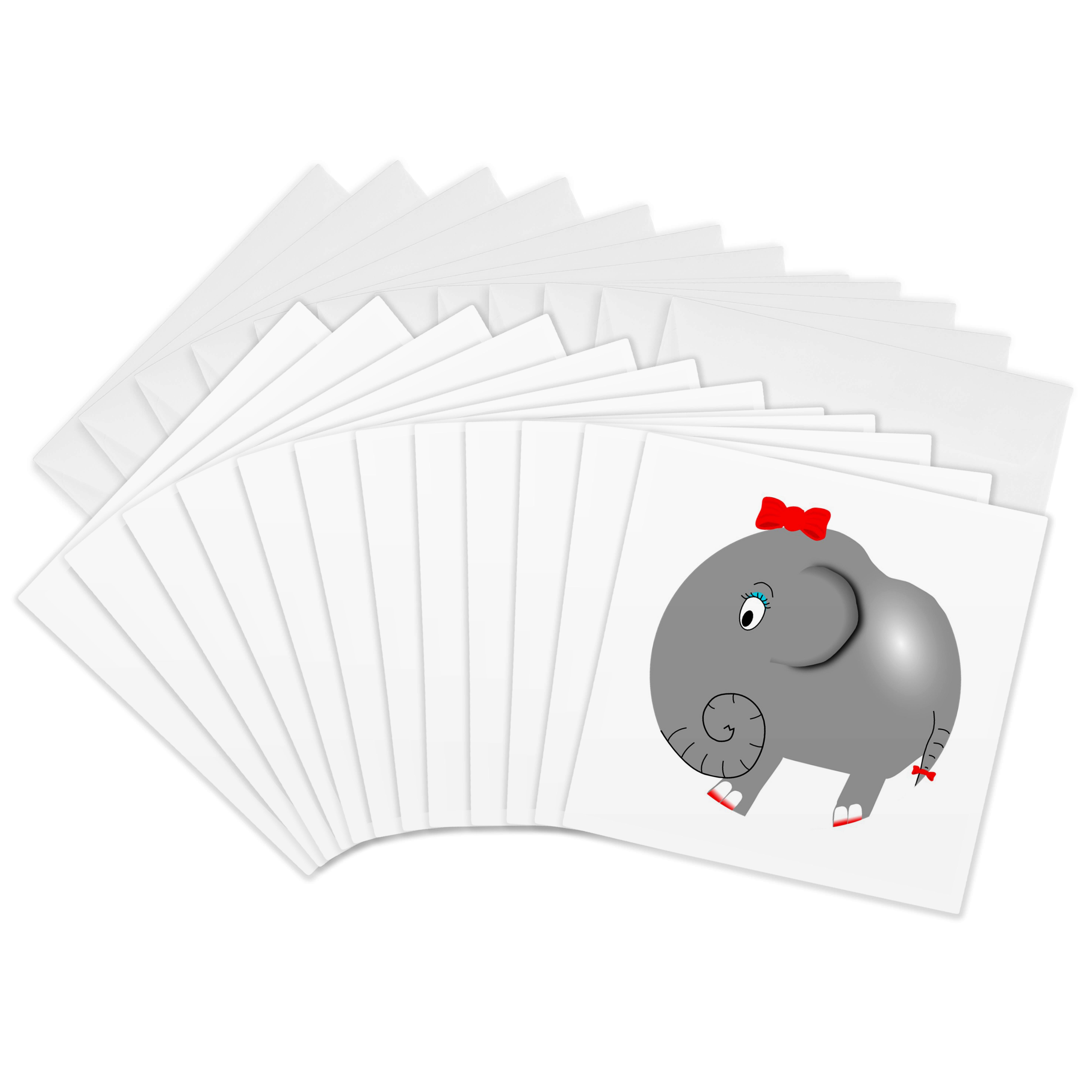 3drose, Cute Little Gray Elephant with Red Bow, 12 Greeting Cards with ...