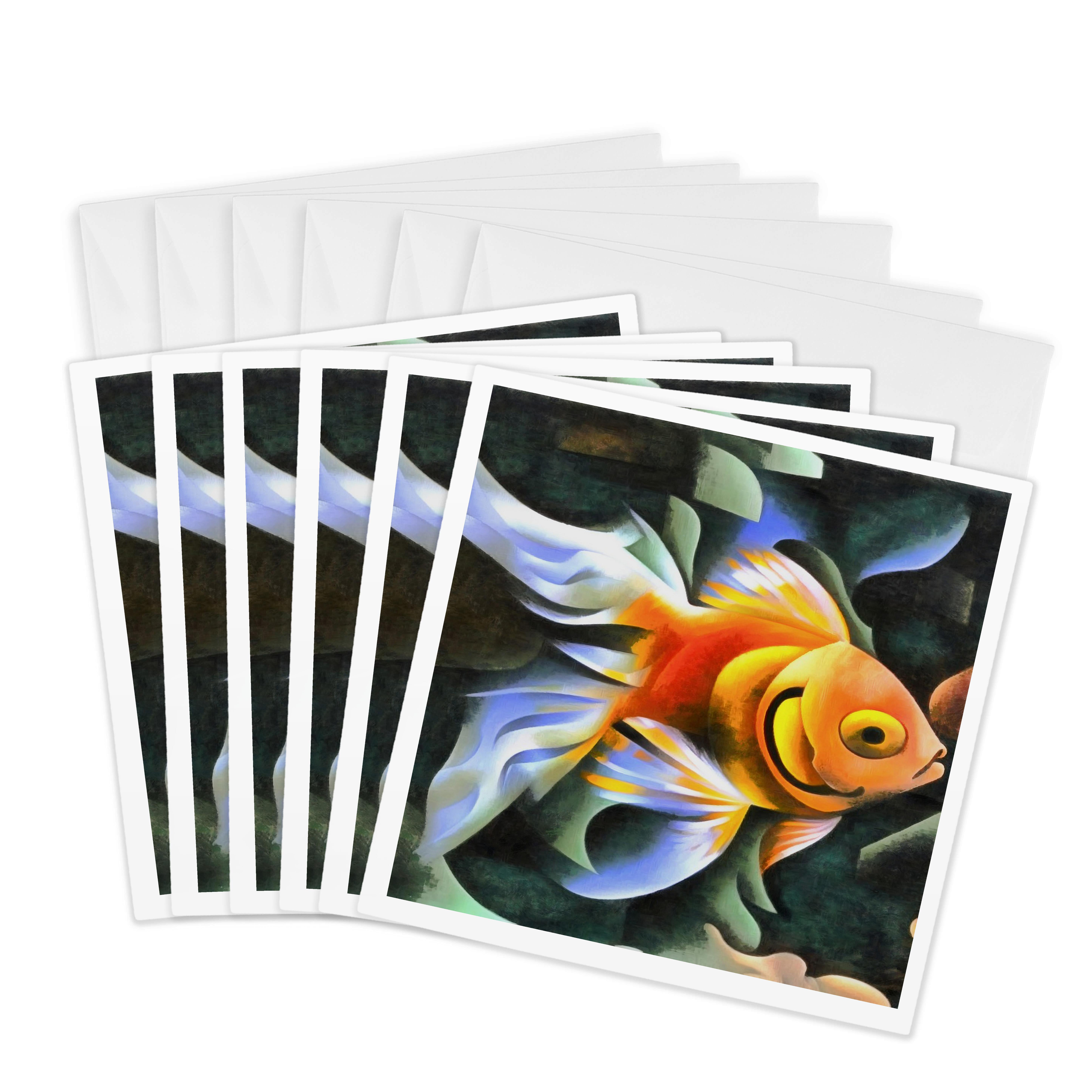3drose, Cute Orange Fantasy Goldfish in Geometric Style, 6 Greeting ...