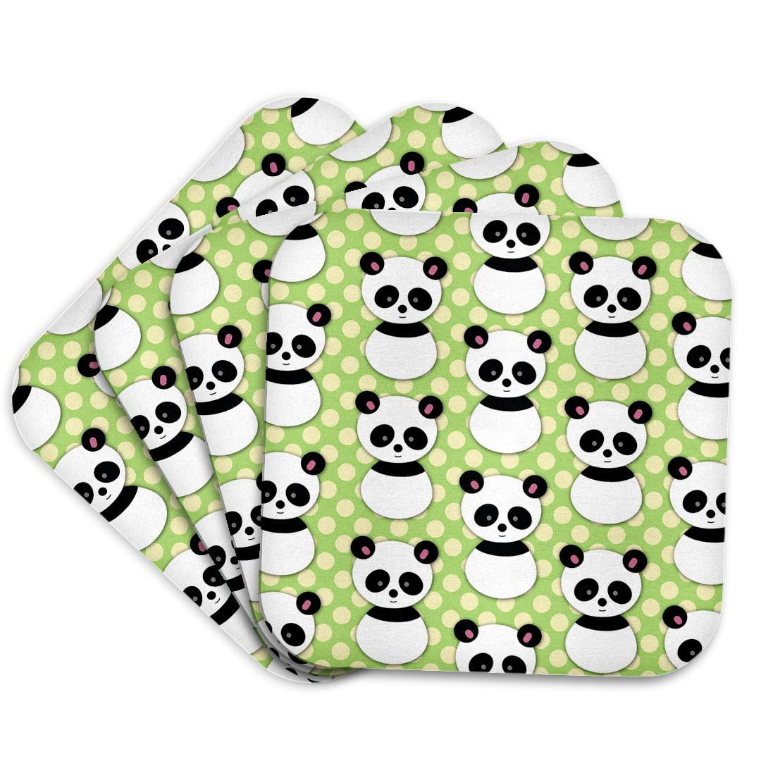 3drose, Cute Panda Bear with Lime Green Polka Dots, Set of 4 Coasters ...
