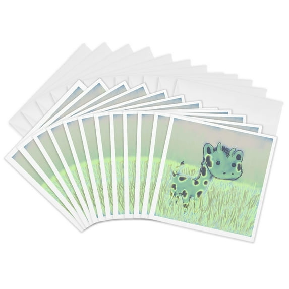 3drose, Cute Pastel Giraffe Animals Cartoon Art, 12 Greeting Cards with ...