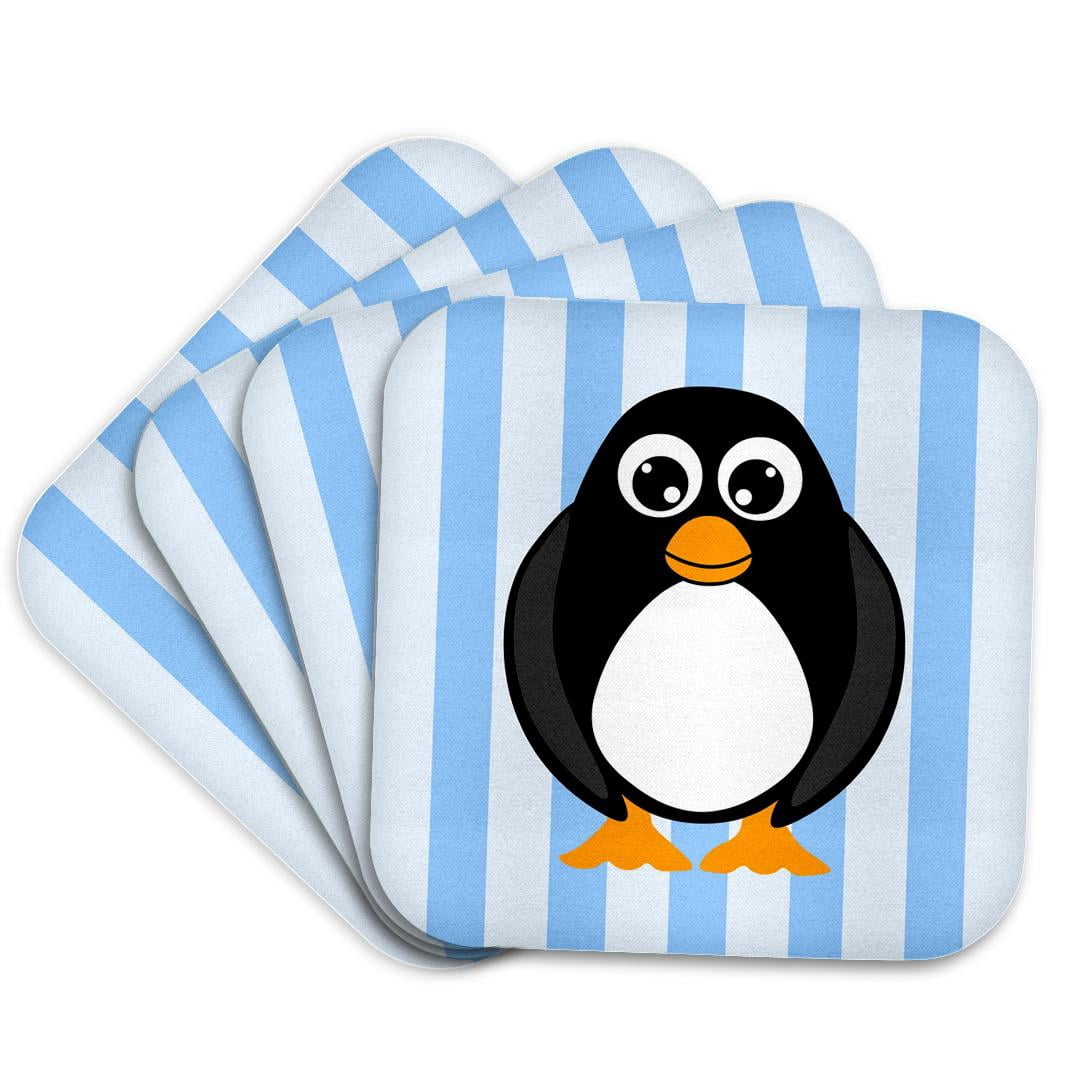 3drose, Cute Penguin with Blue Stripes, Set of 4 Coasters - Cork ...