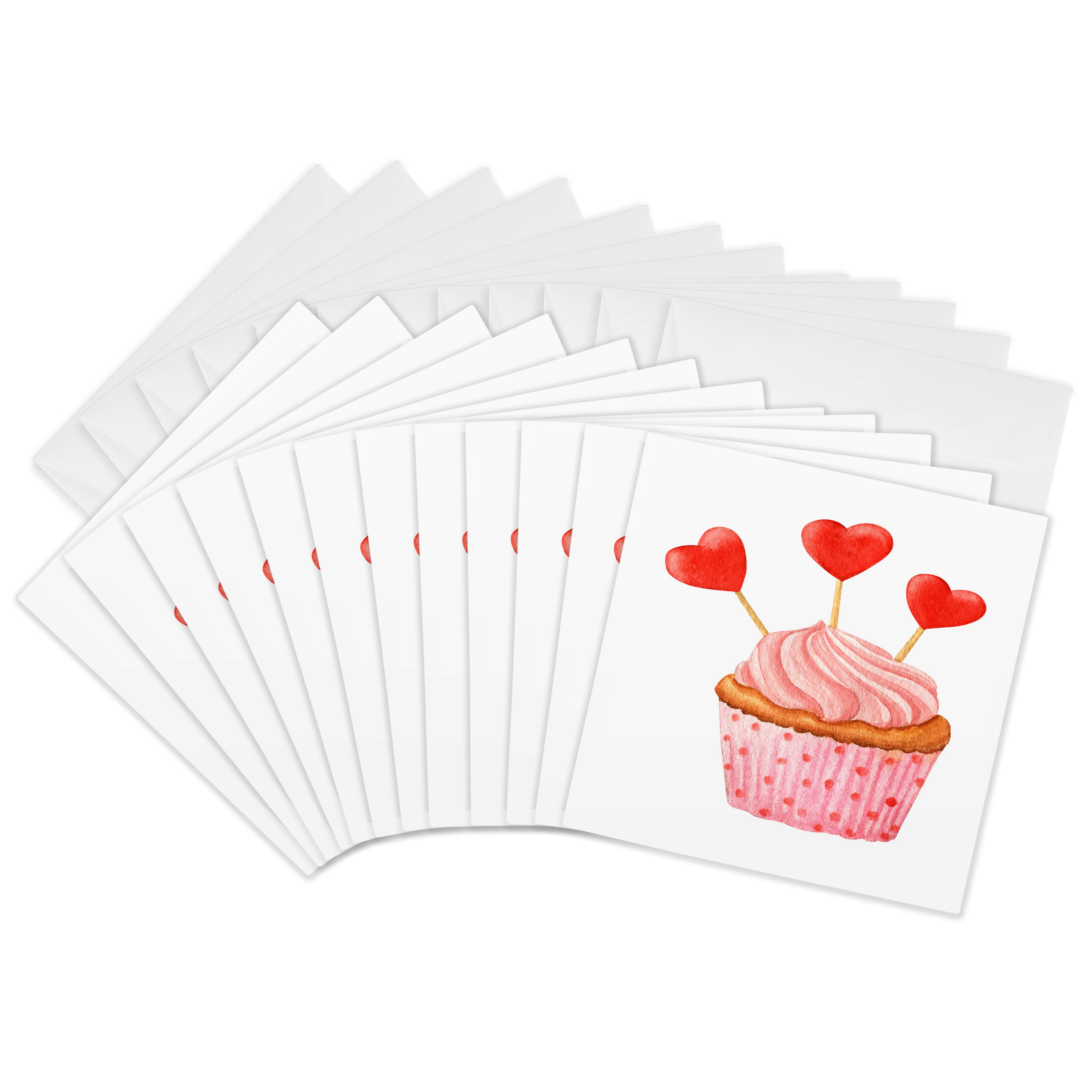 3drose, Cute Pink Cupcake with Red Candy Hearts Illustration, 12 ...