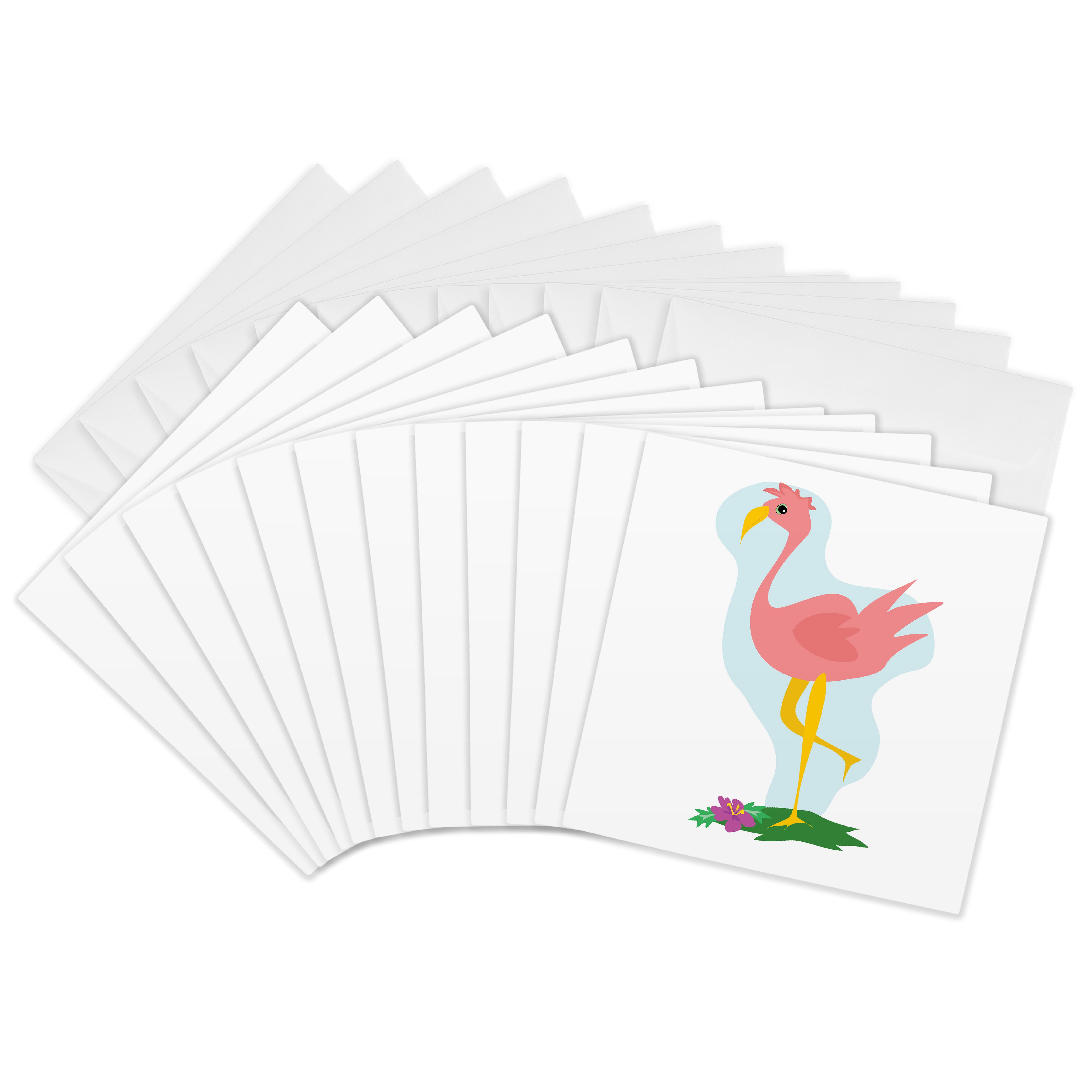 3drose, Cute Pink Flamingo Standing in the Yard, 12 Greeting Cards with ...