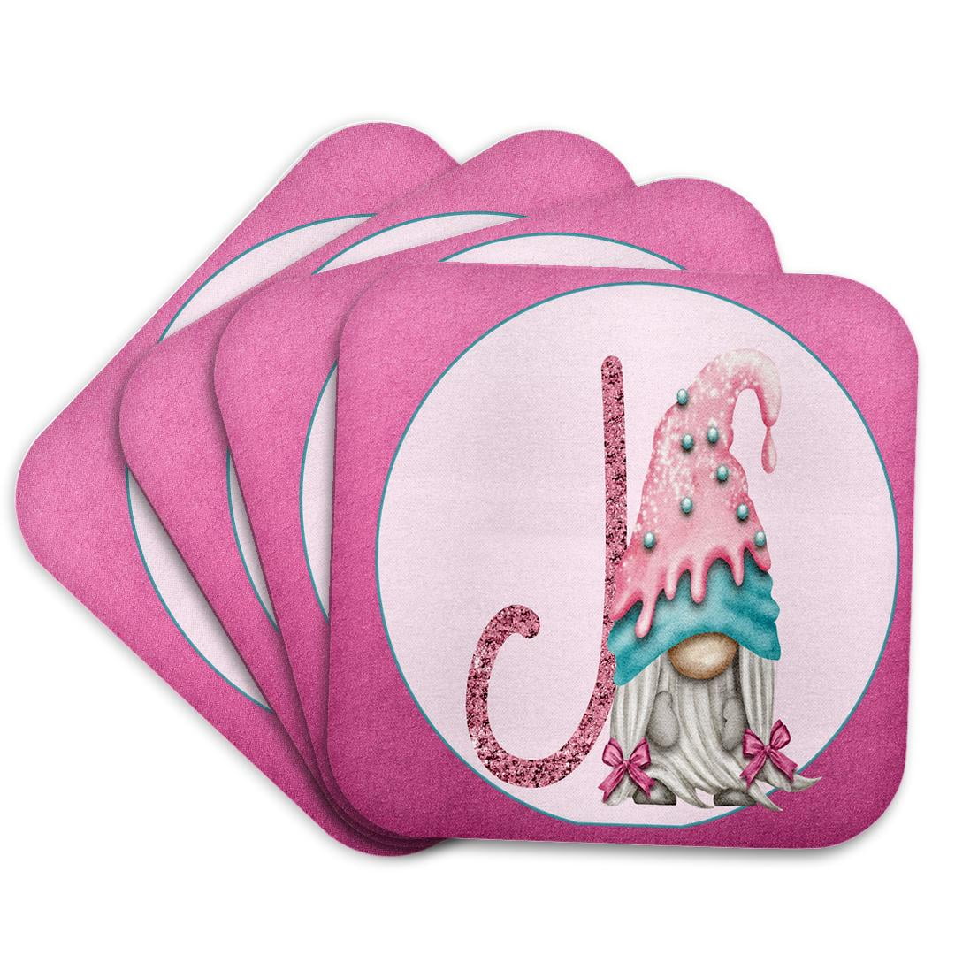 3drose, Cute Pink Ice Cream Gnome Pink Image of Glitter Monogram J, Set ...