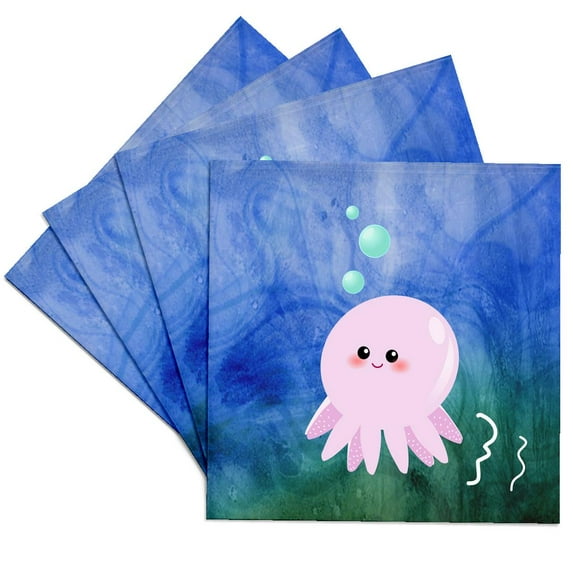 3drose, Cute Pink Octopus Cartoon - Kawaii Happy Girly Squid Underwater ...