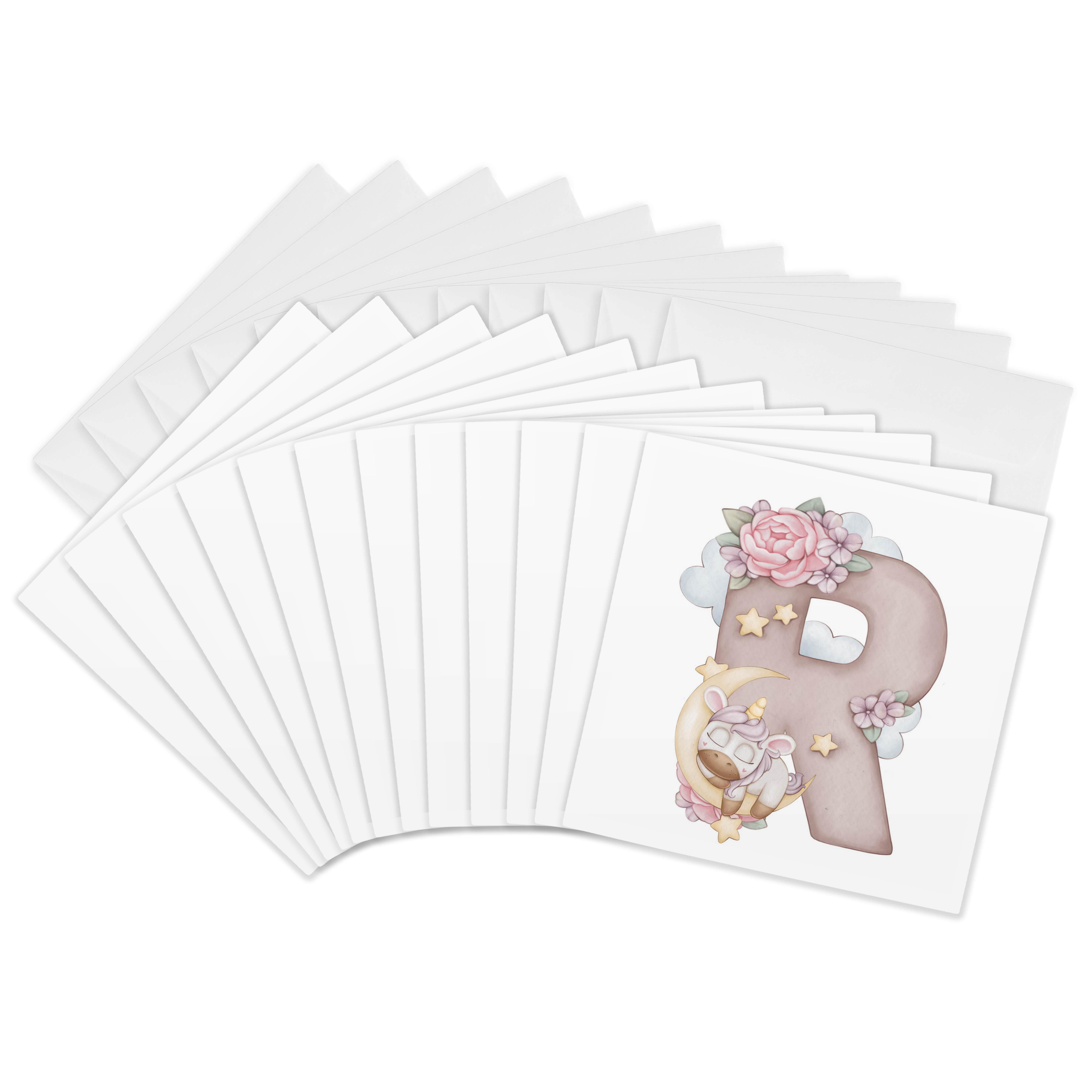 3drose, Cute Pink Unicorn Monogram Initial R, 12 Greeting Cards with ...