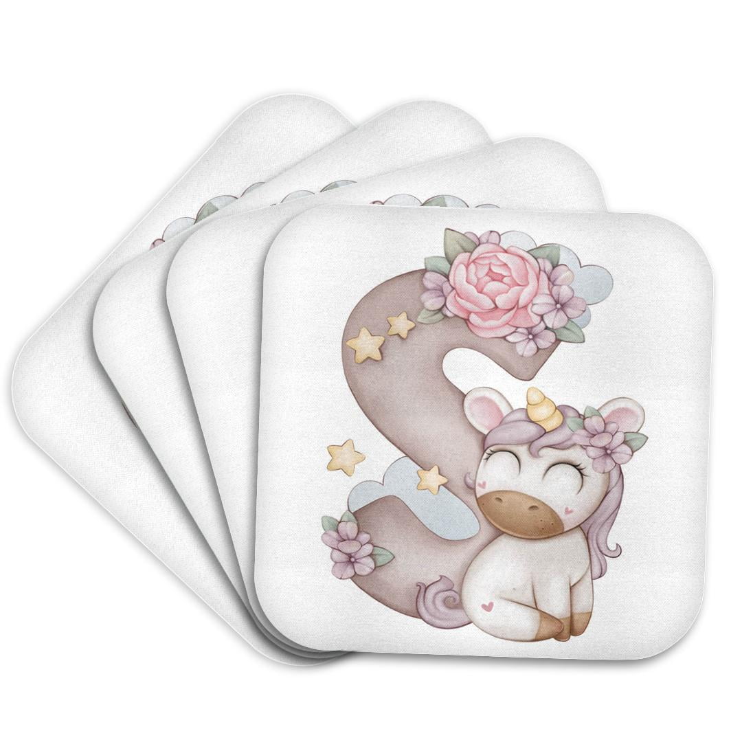 3drose, Cute Pink Unicorn Monogram Initial S, Set of 4 Coasters - Cork ...