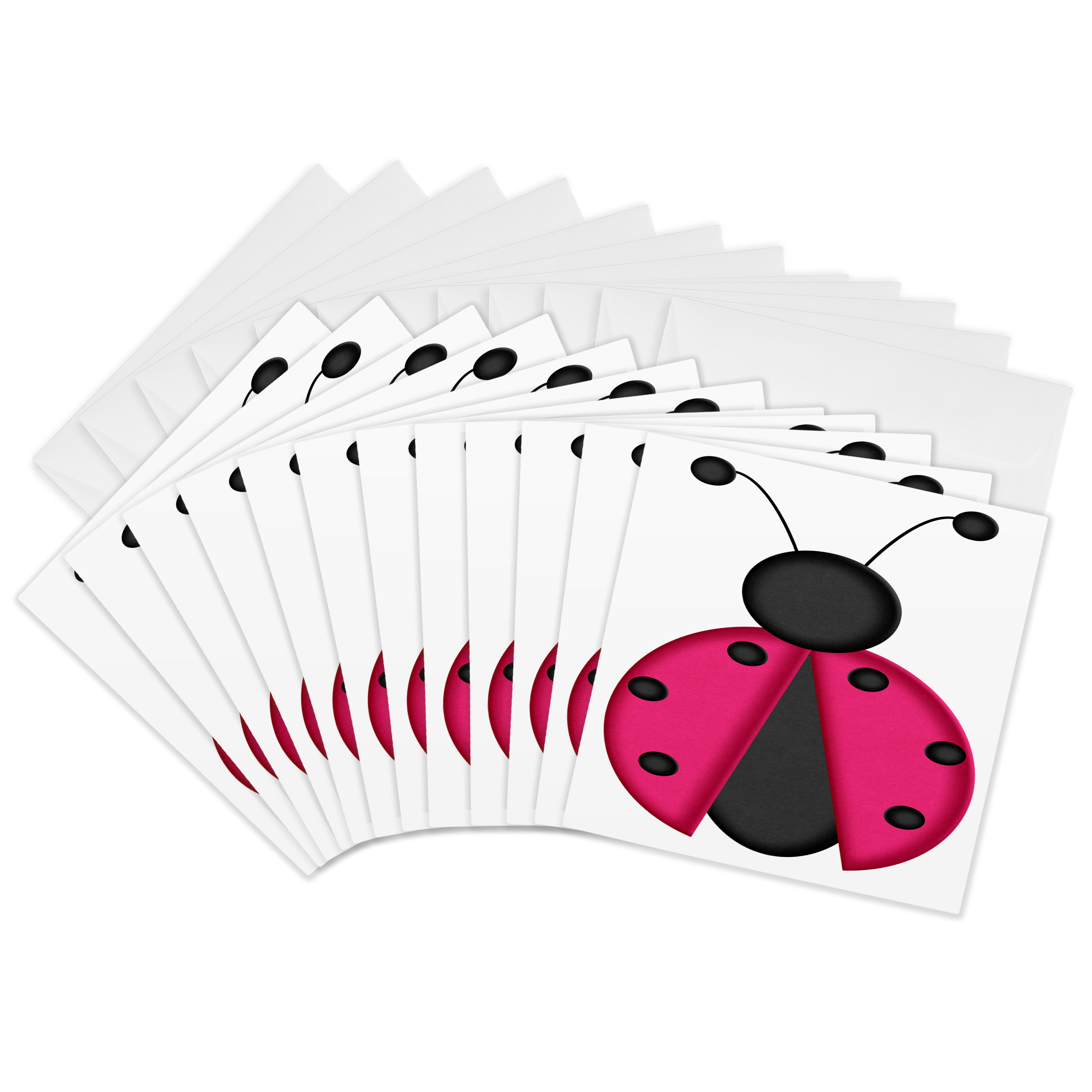 3drose, Cute Pink and Black Lady Bug Graphic, 12 Greeting Cards with ...